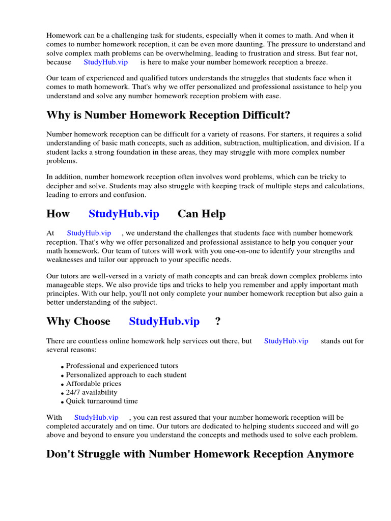 Number Homework Reception | PDF | Mathematics | Homework