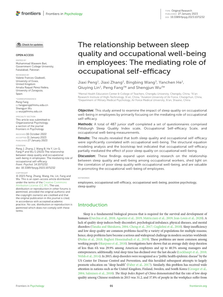 The Relationship Between Sleep Quality and Occupat | PDF | Job ...
