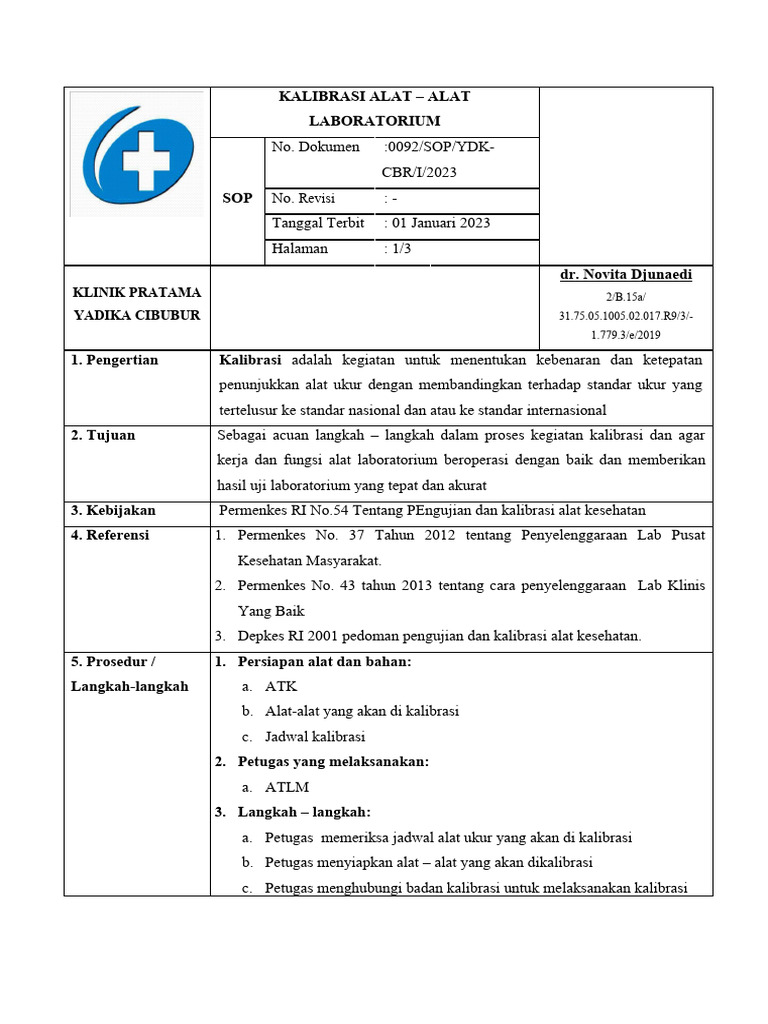 Sop Kalibrasi Alat Laboratorium Kyc | PDF
