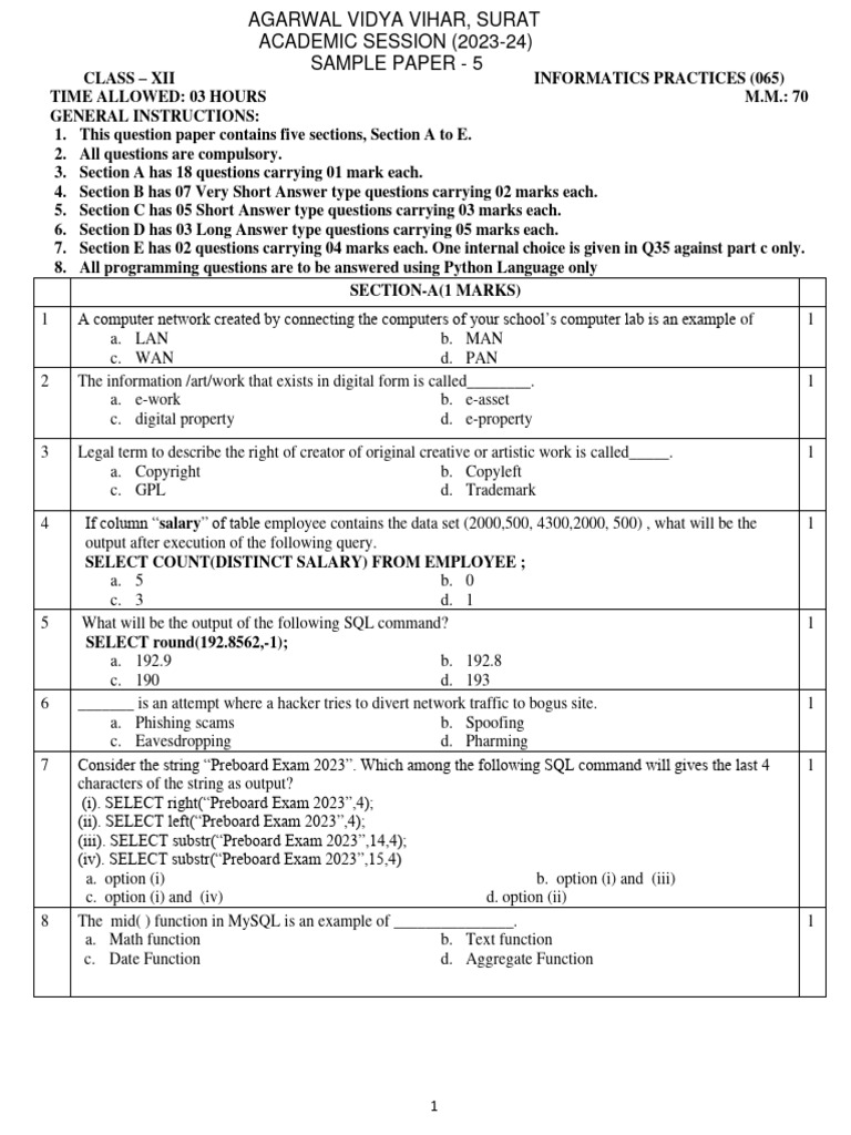 Ip Sample Paper 5 | PDF | Phishing | Computer Science