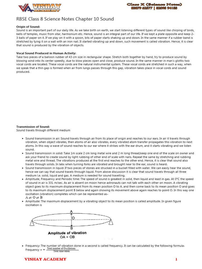 RBSE Class 8 Science Notes Chapter 10 Sound - RBSE Guide | PDF | Ear ...