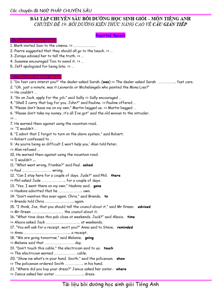 19 Reported Speech Ktcs BD HSG Ta | PDF