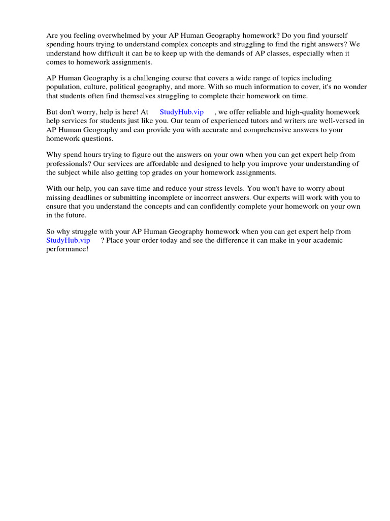 AP Human Geography Homework Answers | PDF | Homework | Geography