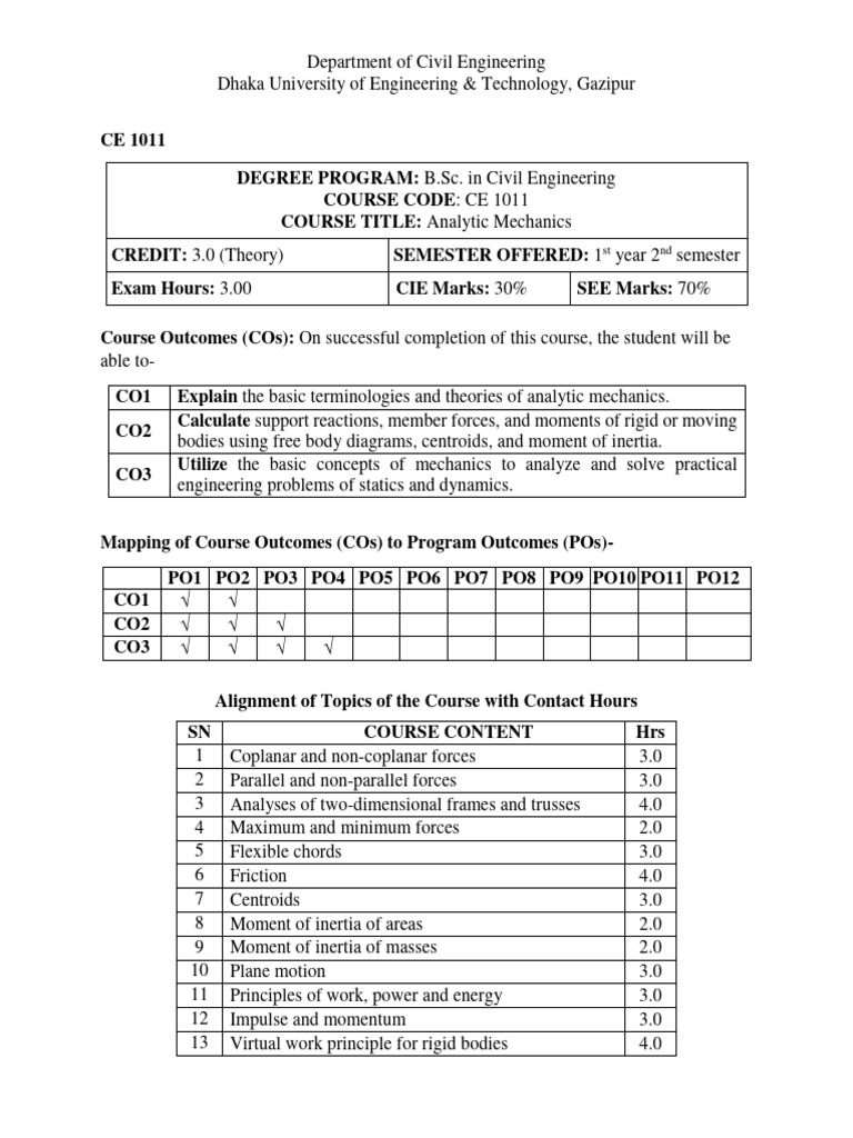 CE 1011 - Course Profile | PDF | Engineering | Force