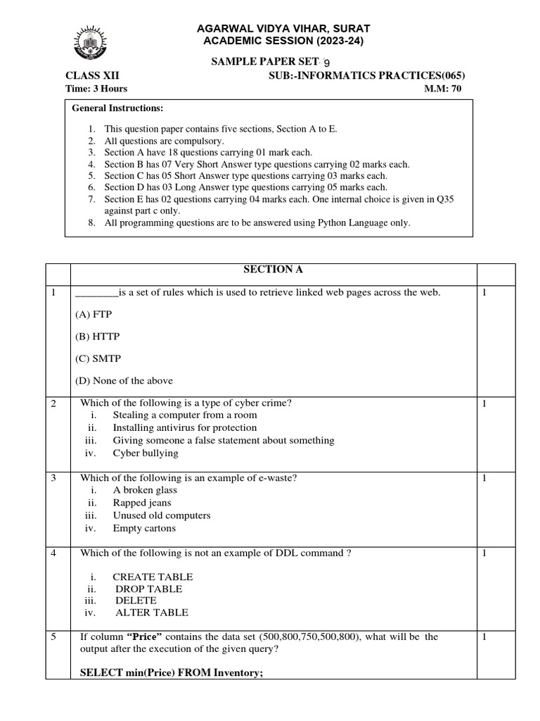 Ip Sample Paper 9 | PDF | World Wide Web | Internet & Web