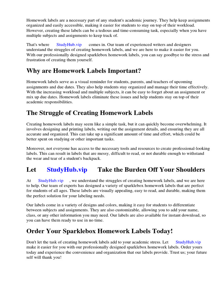 Sparklebox Homework Labels | PDF | Printer (Computing) | Microsoft Word