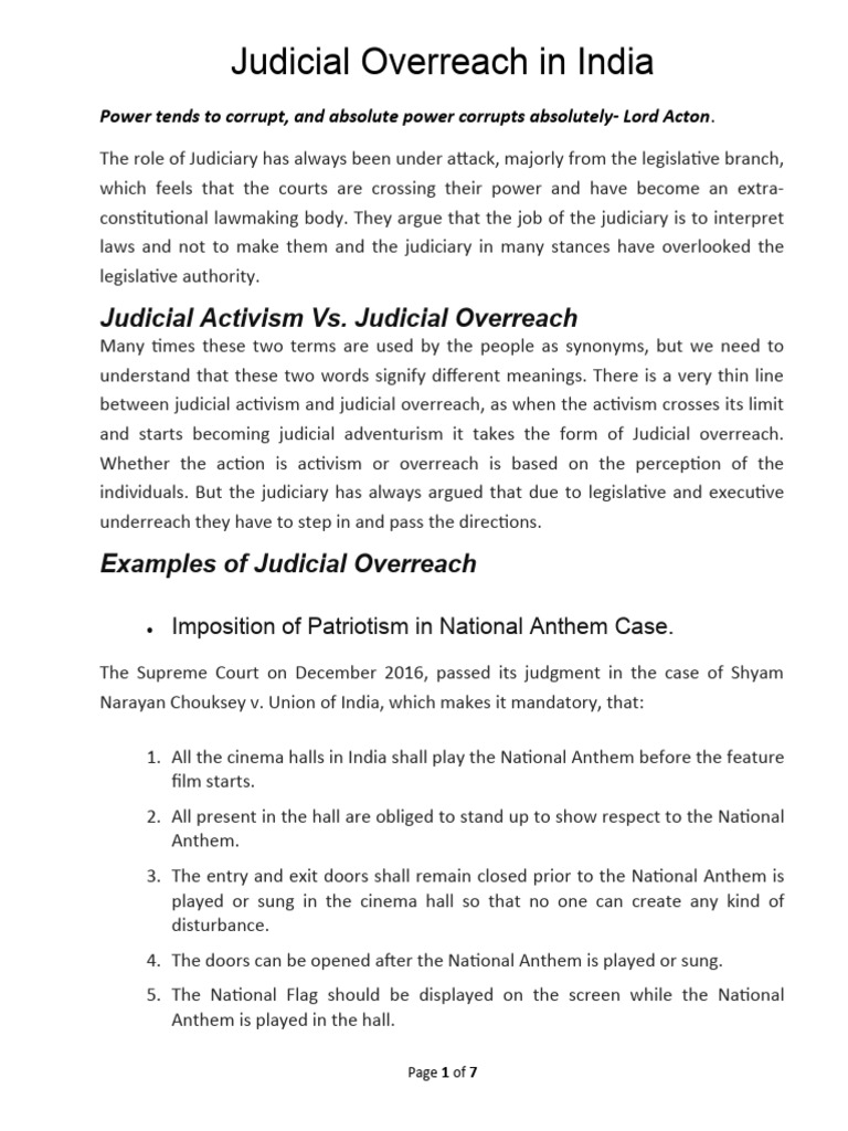 Judicial Overreach in India: Key Cases | PDF | Judiciaries | High Court ...