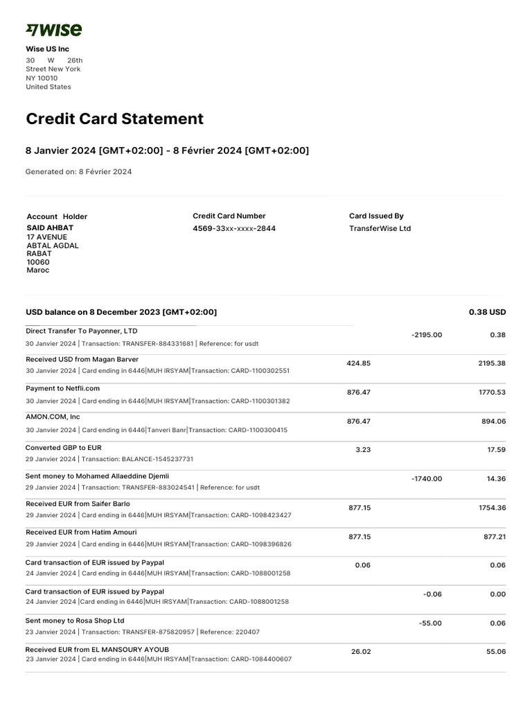 45wise Statement Card | PDF | Pay Pal | Services (Economics)