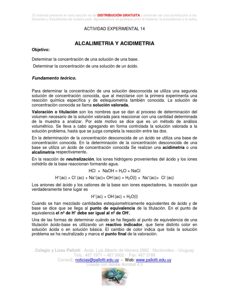 ALCALIMETRIA | PDF | Valoración | Química