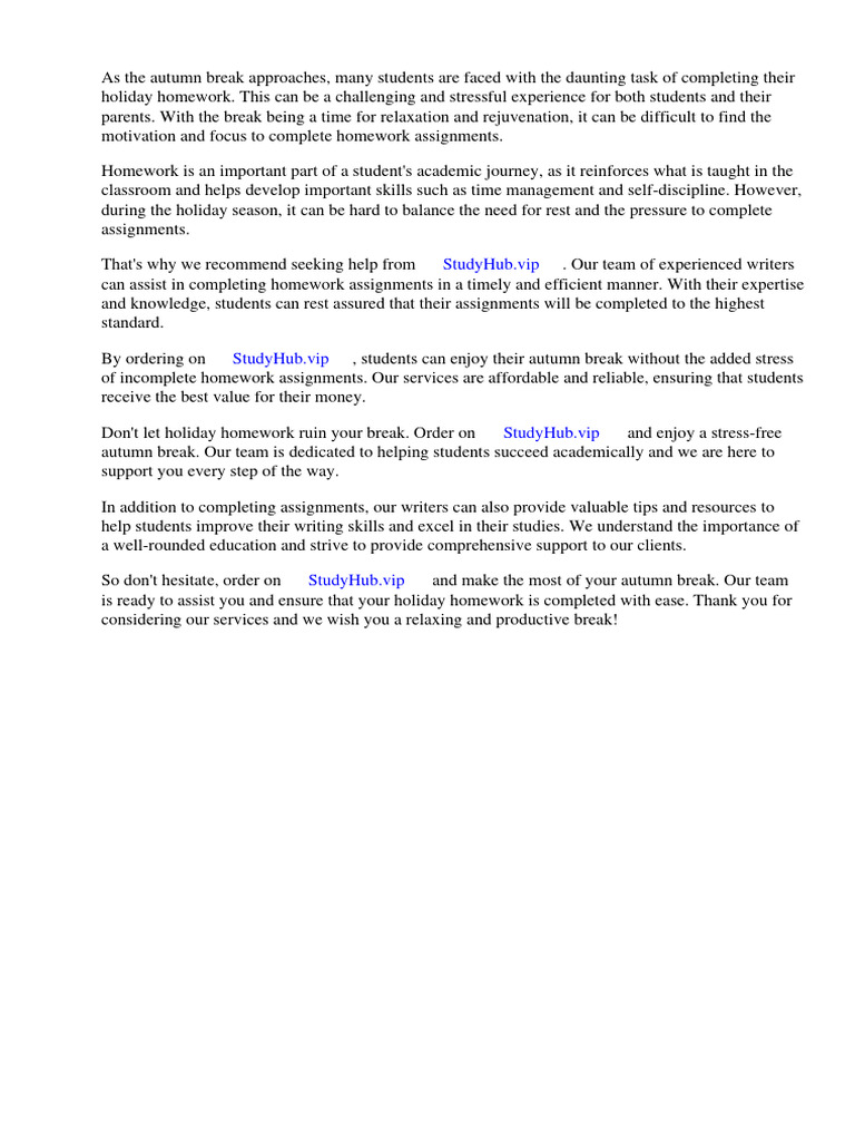 Autumn Break Holiday Homework | PDF | Homework