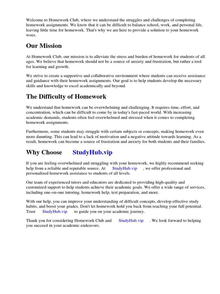 Homework Club Mission Statement | PDF | Homework | Homeschooling