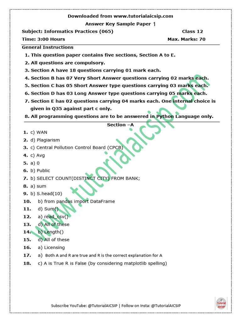 Ip Sample Paper 1 Answer Key | PDF | Computer Network | Local Area Network