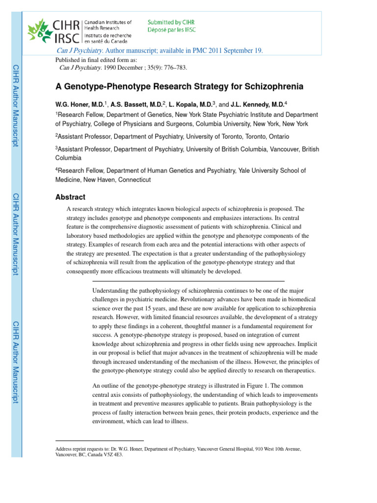 A Genotype-Phenotype Research Strategy For Schizophrenia | PDF ...