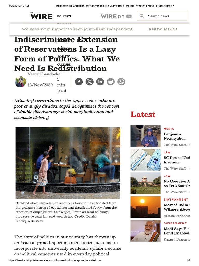 Indiscriminate Extension of Reservations Is A Lazy Form of Politics ...