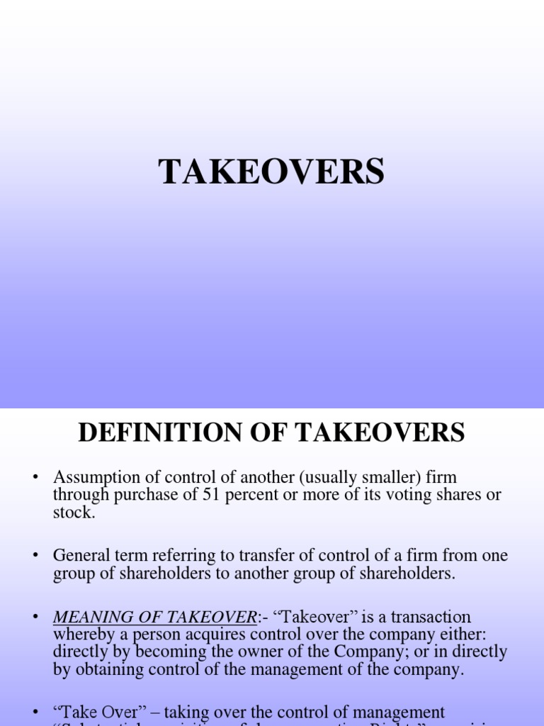 Takeovers | PDF | Takeover | Corporate Law