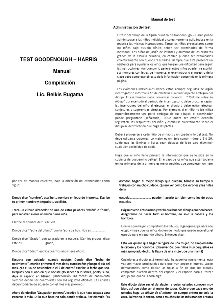 Test Goodenough- Harris COMPLETO | PDF | Mano | Inteligencia