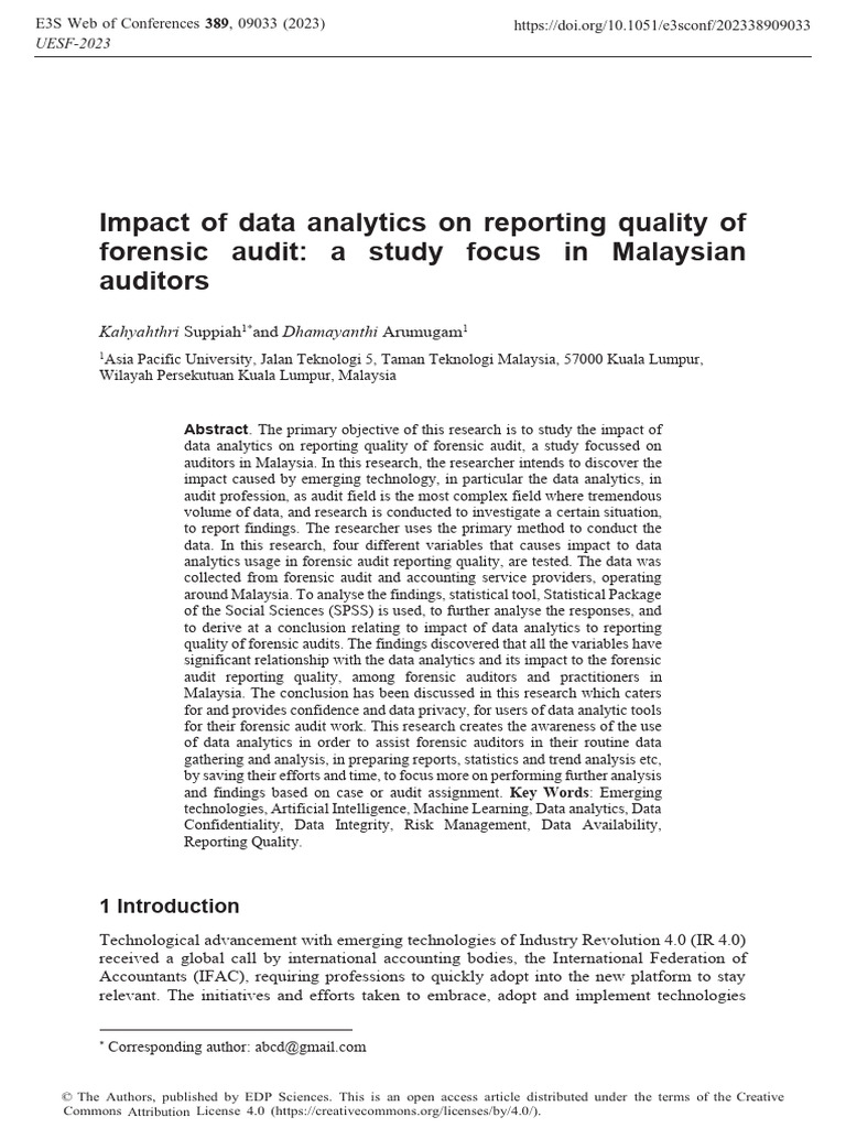 Impact of Data Analytics On Reporting Quality of Forensic Audit - A ...