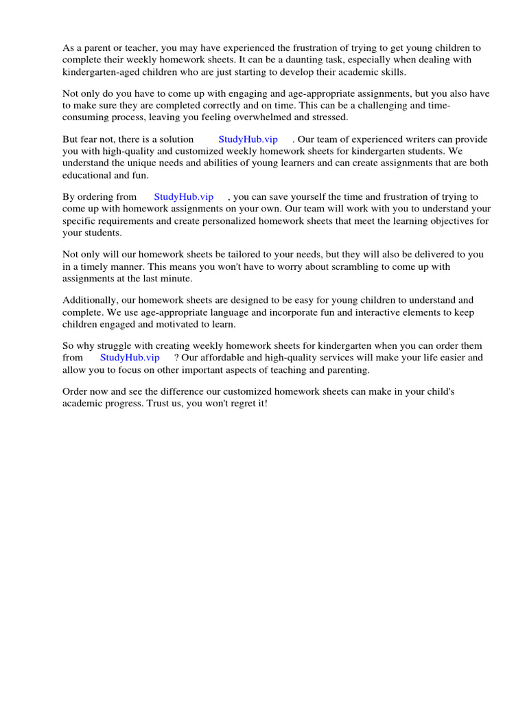 Weekly Homework Sheets Kindergarten | PDF | Homework | Worksheet