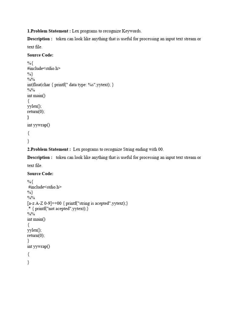 Sample Lex Programs | PDF | Computer Science | Software Engineering