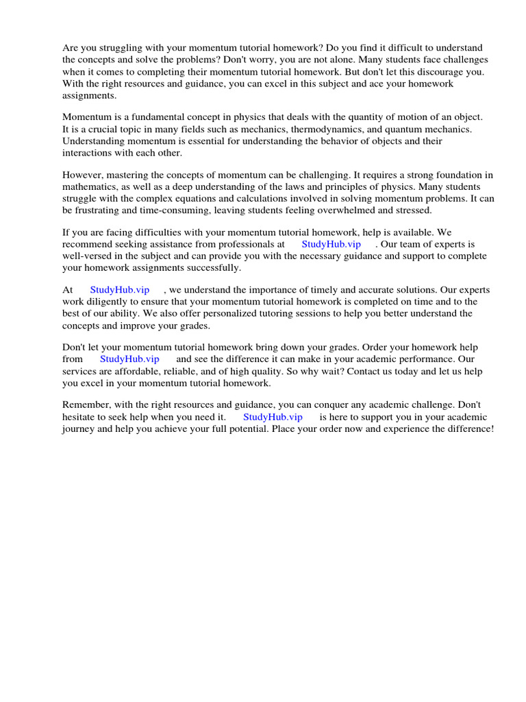 Momentum Tutorial Homework | PDF | Momentum | Angular Momentum
