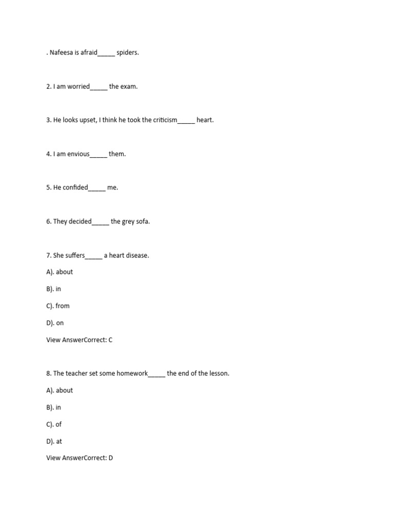 Prepositions MCQs | PDF | Multiple Choice | English Language