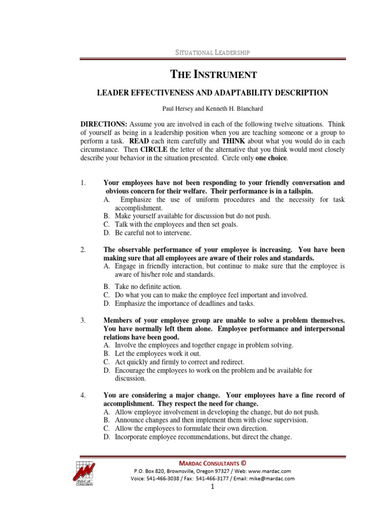 Leader Effectiveness and Adaptability Leader Effectiveness and ...