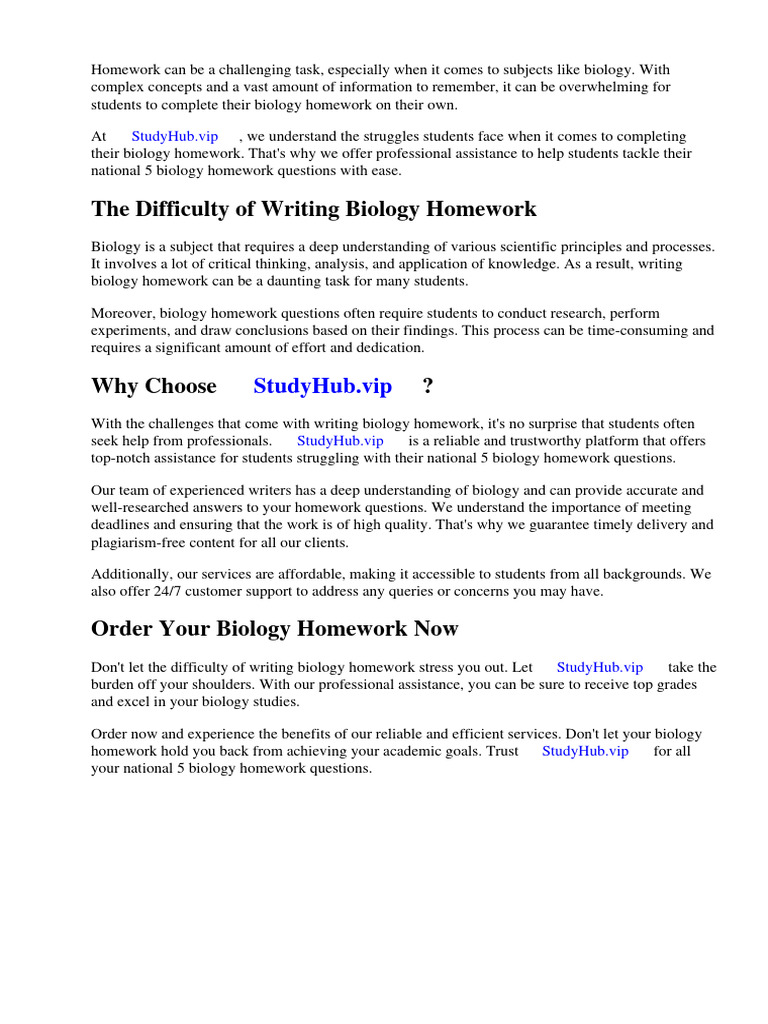 National 5 Biology Homework Questions | PDF | Biology | Cell (Biology)