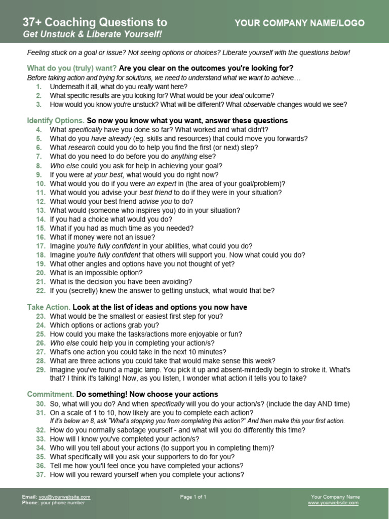 Coaching Questions for Self-Discovery | PDF | Cognition