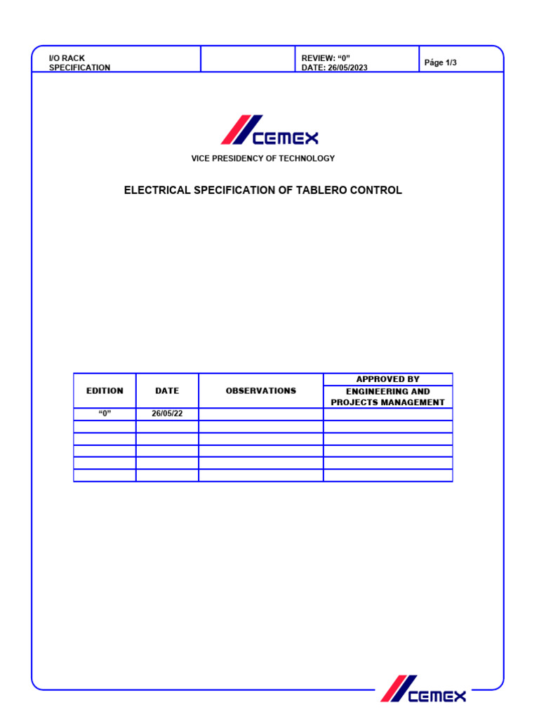 I/O Rack Electrical Specification | PDF