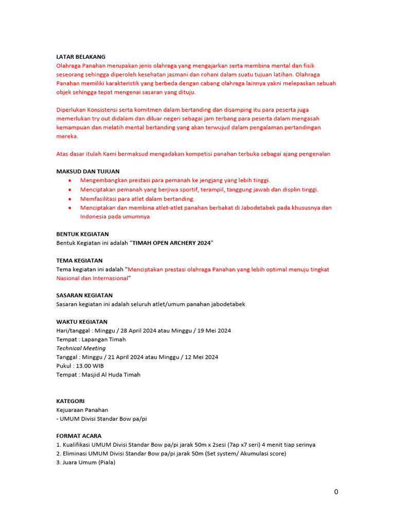 Draft-Proposal Kegiatan Lomba Panahan | PDF