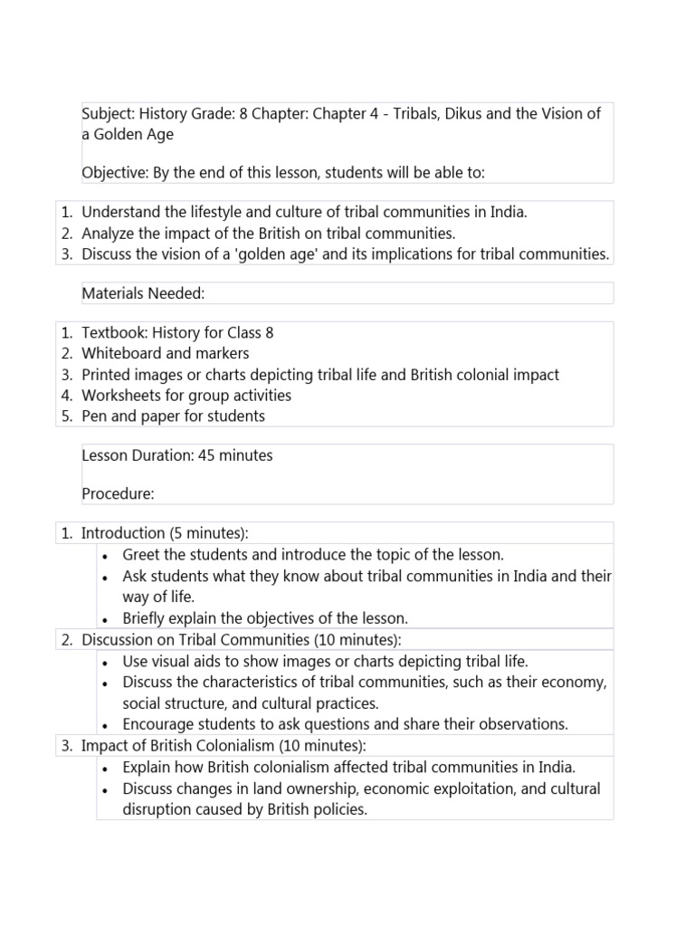 Lesson Plan: Tribals and Rebellion 1857 | PDF | Weaving | Lesson Plan