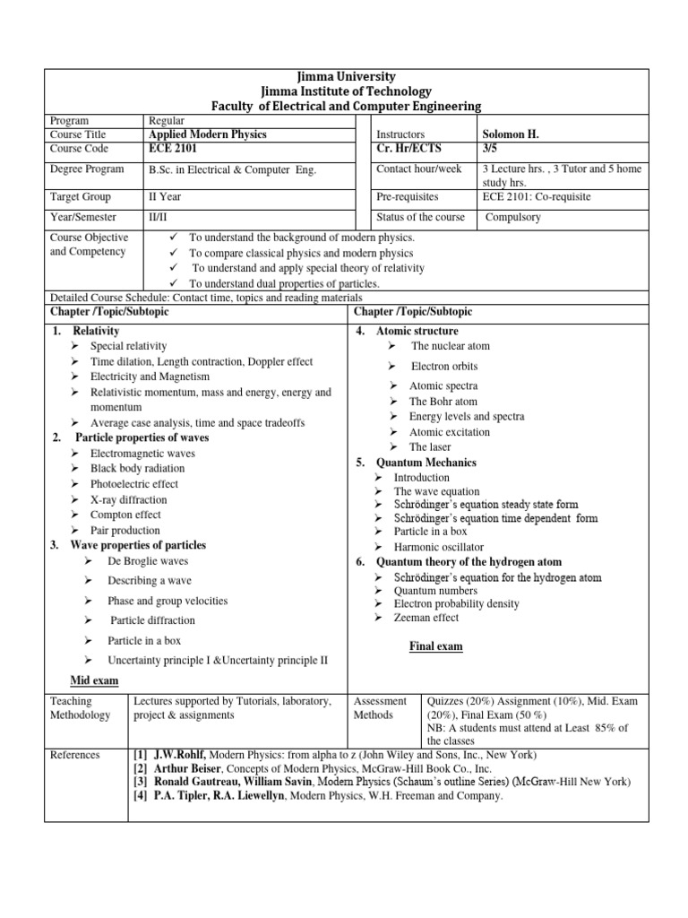 Applied Modern Physics Course Syllabus | PDF | Waves | Atoms