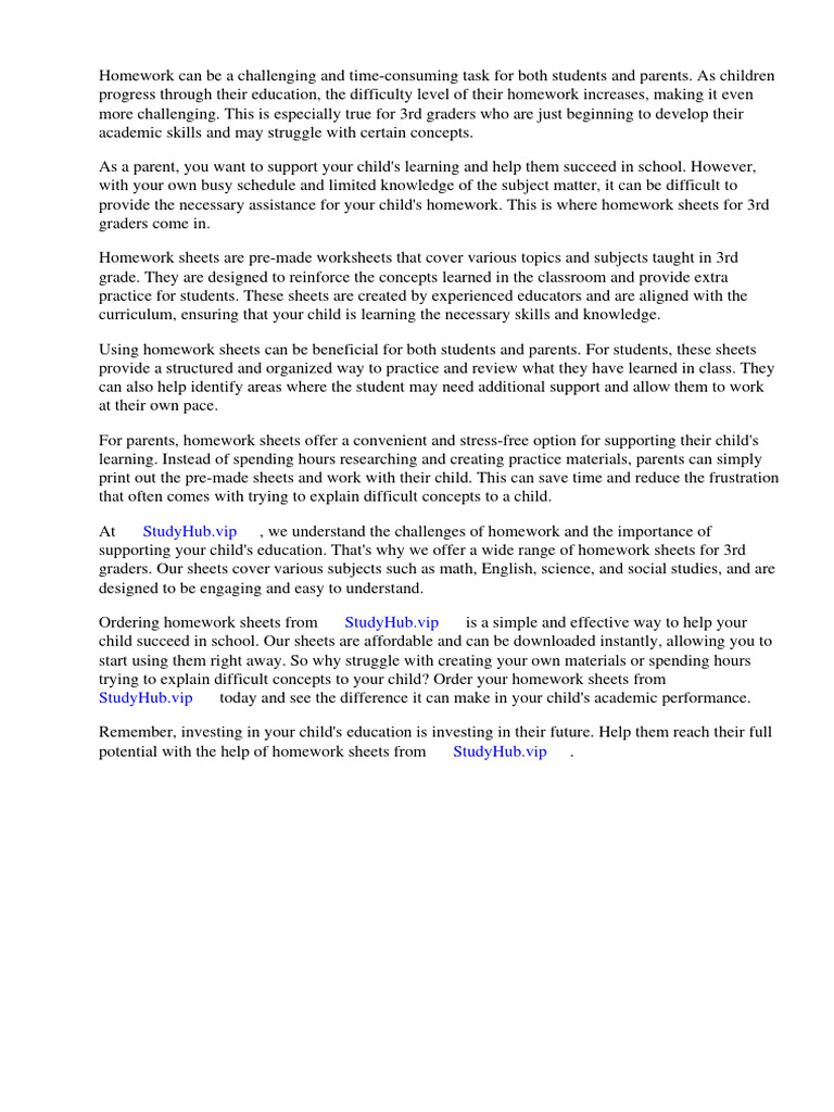 Homework Sheets For 3rd Graders | PDF | Multiplication | Homework