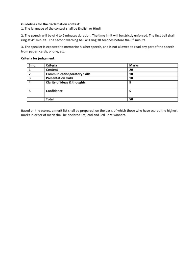 Guidelines For The Declamation Contest | PDF