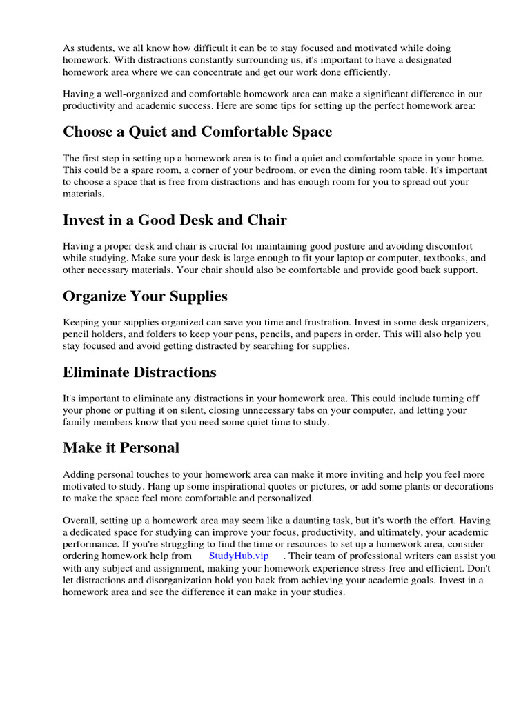 Setting Up A Homework Area | PDF | Desk | Homework