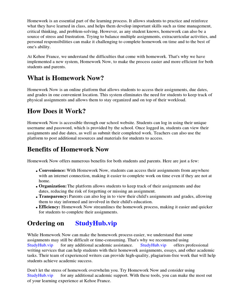 Kehoe France Homework Now | PDF | Homework | Teachers