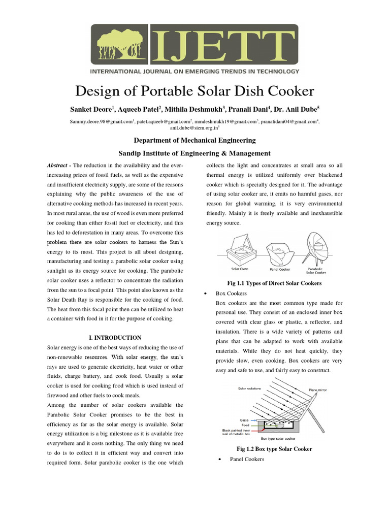 Design of Portable Solar Dish Cooker - 2019 | PDF | Solar Energy | Sun