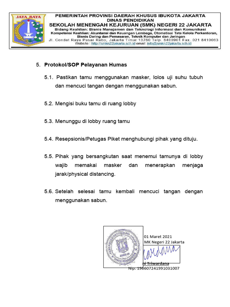 Protokol SOP Pelayanan Humas | PDF