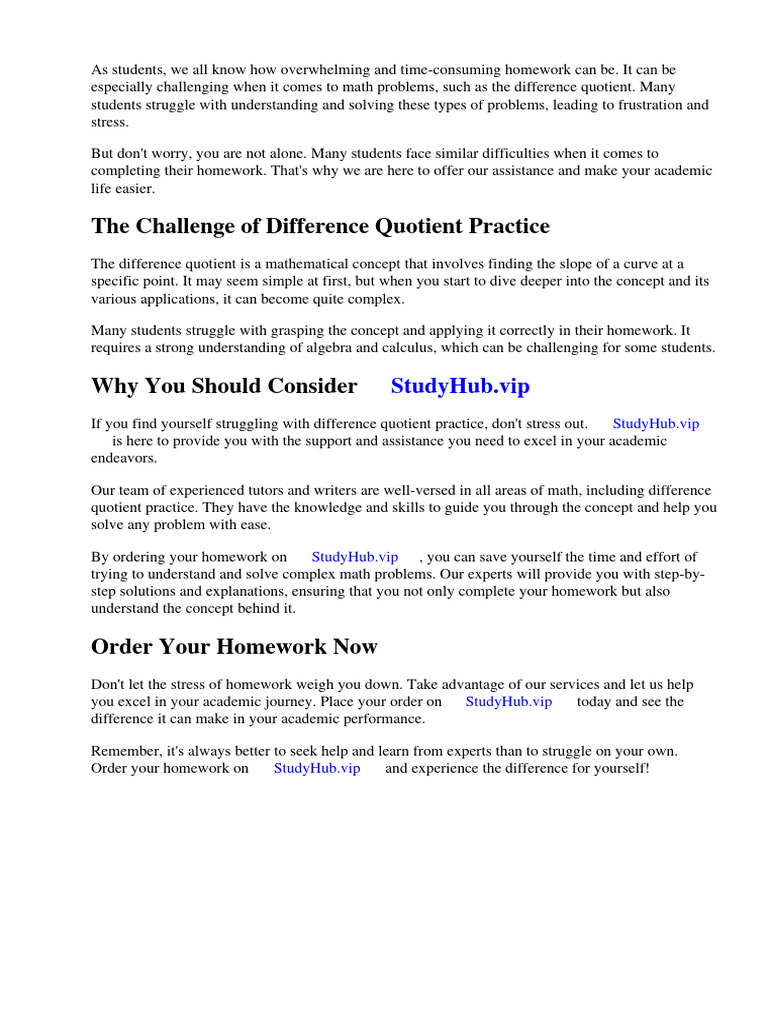 Homework Difference Quotient Practice | Download Free PDF | Derivative ...