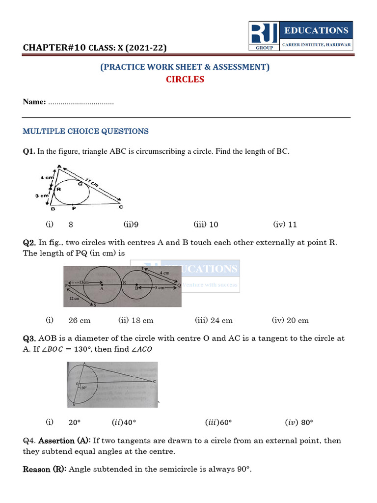 Circles Worksheet | PDF | Circle | Angle