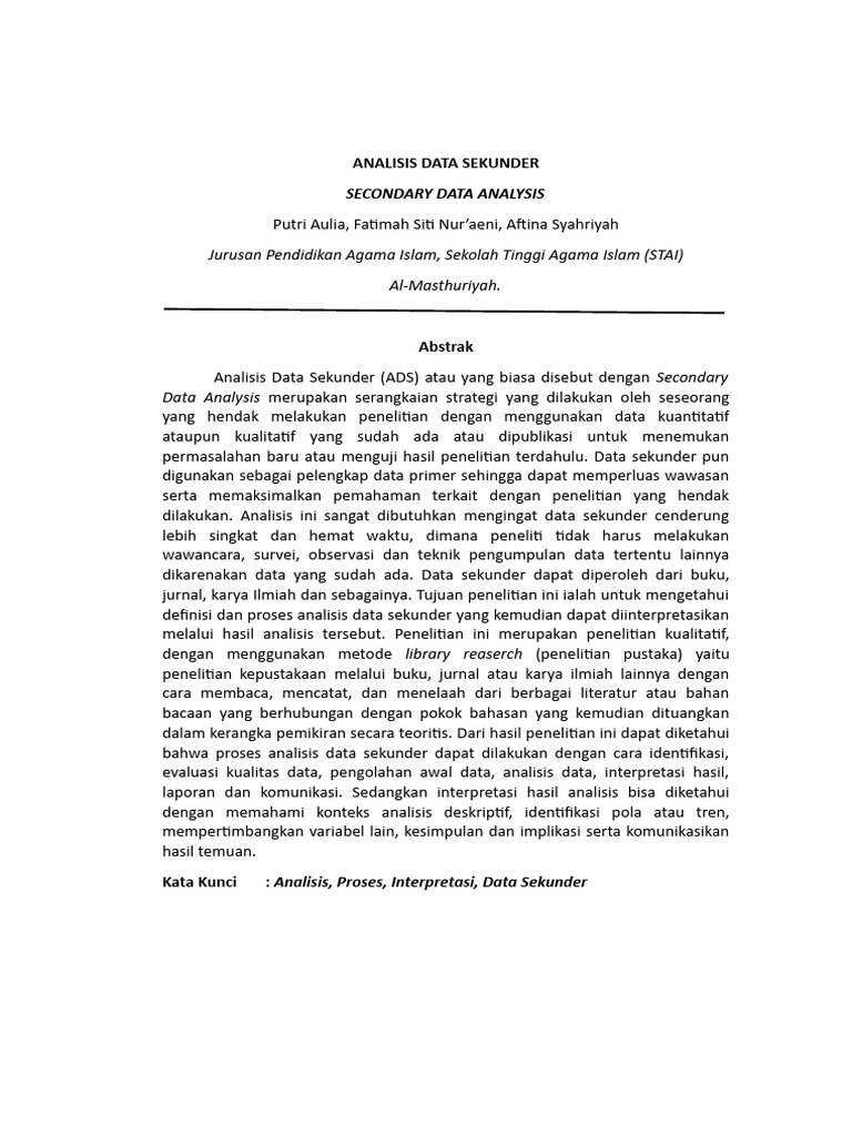 PAI V.2 - Kel. 11 - Analisis Data Sekunder | PDF