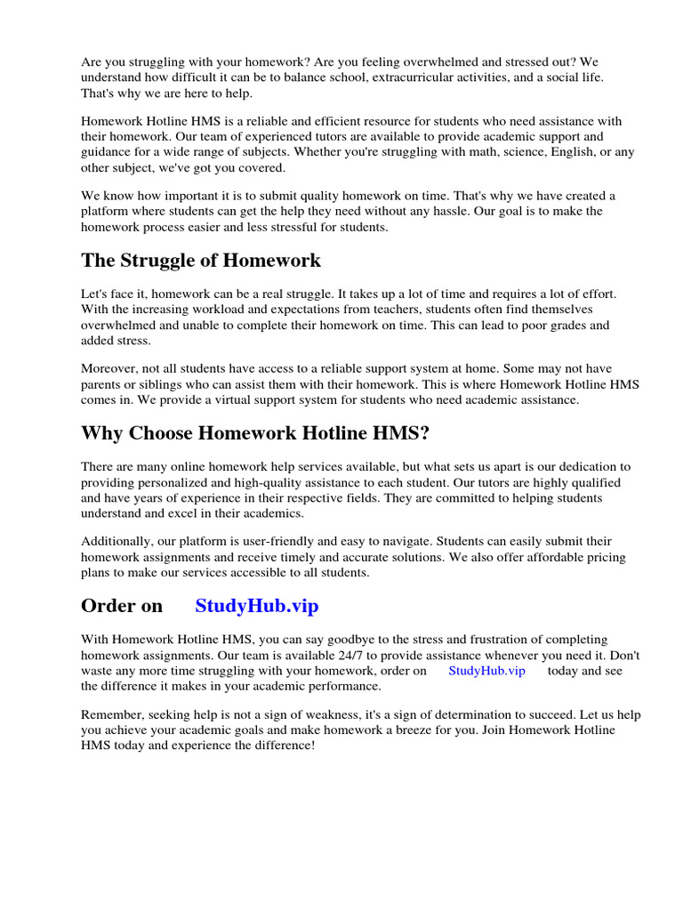 Homework Hotline Hms | PDF | Homework