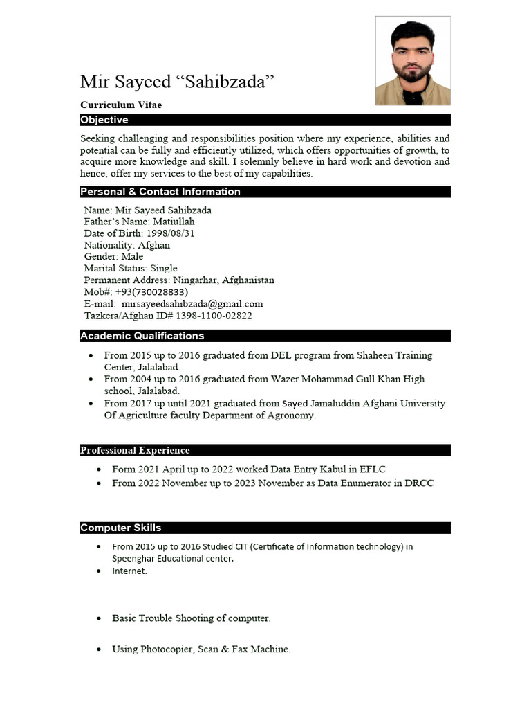 MY CV | PDF | Afghanistan | Communication