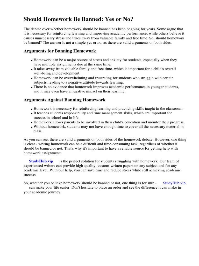 Should Homework Be Banned Yes or No | PDF | Homework | Teachers