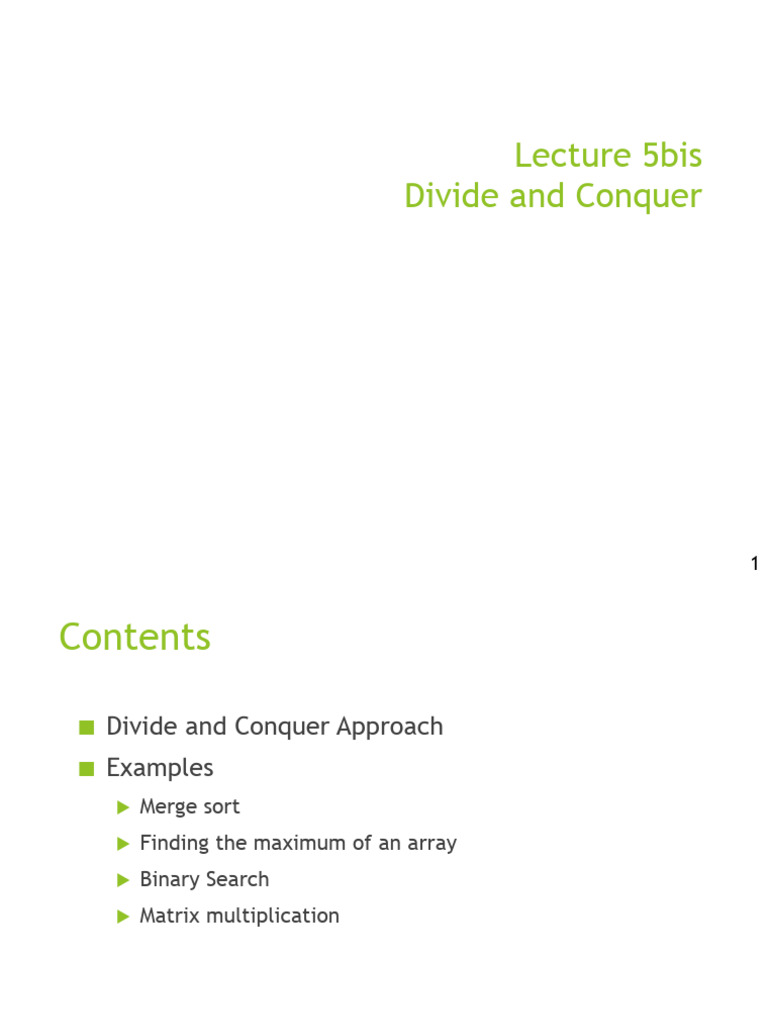Lecture 5bis Divide And Conquer Pdf Matrix Mathematics Mathematics 