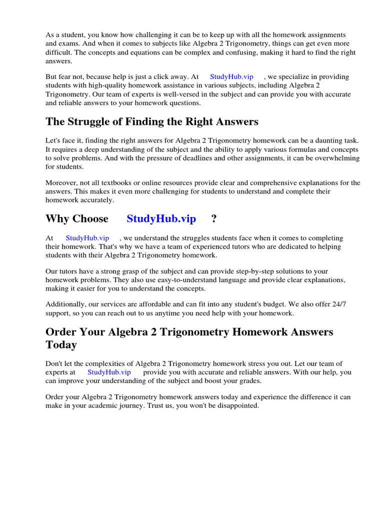 Algebra 2 Trigonometry Homework Answers | PDF | Trigonometry | Mathematics