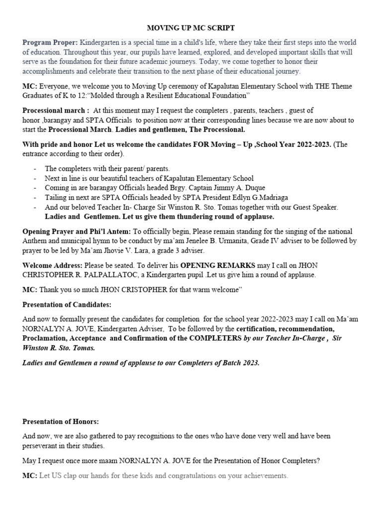 Moving Up MC Script | PDF