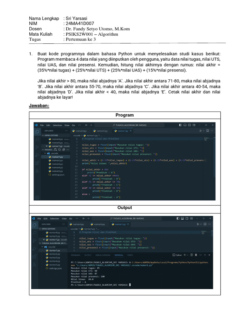 Tugas Pertemuan 3 - Algoritma - Sri Yarsasi | PDF
