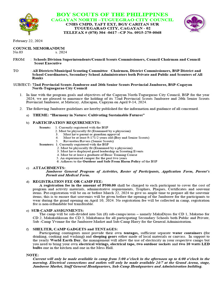 72nd Provincial Scouts Jamboree 2024 | PDF | Scouting | Child Protection