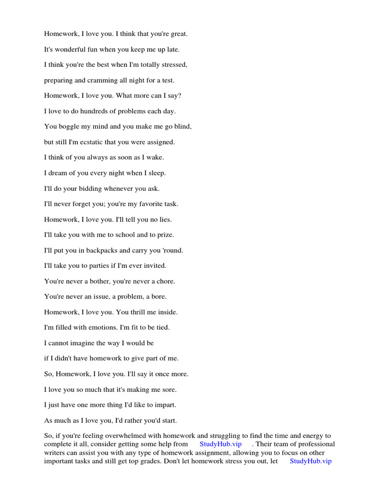 Homework I Love You Poem by Kenn Nesbitt | PDF | Homework | Poetry